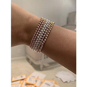 14k Gold Filled Beaded Ball Bracelet, 4mm, Dainty Layering Jewelry, Stacking Stretch Bracelets (6)