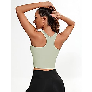 Wirefree Sports Bras for Women Longline Padded Racerback Yoga Bra Sleeveless Crop Tank Top with Built in Shelf Bra