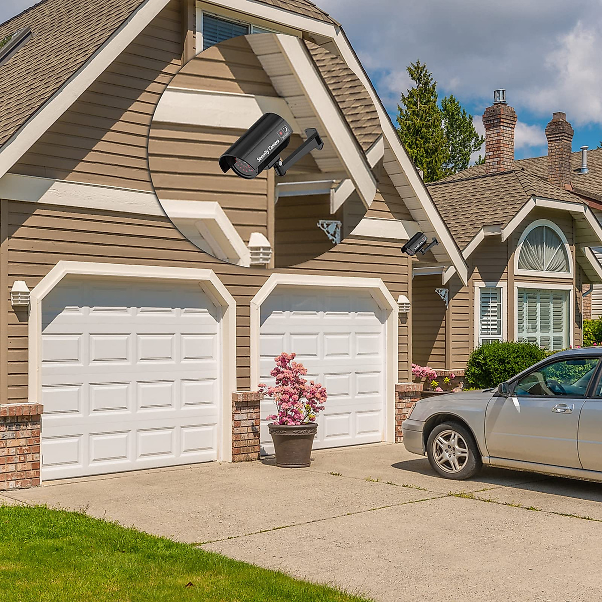 WALI Bullet Dummy Fake Surveillance Security CCTV Dome Camera Indoor Outdoor with 30 Illuminating LED Light and Security Alert Sticker Decals (B30-4), 4 Packs, Black