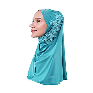 Women Fashion Chiffon Hijab Lace Floral Long Scarf Wrap Solid Color Girls Glitter Hood Cap Turban Cap Hat Headscarf Shawl
