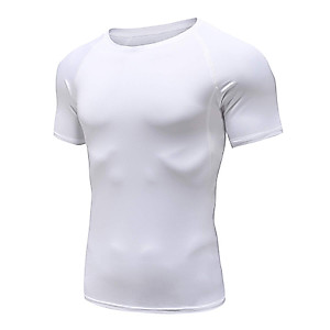 Holure Men's Workout Fitted Athletic Shirt Compression Short Sleeve Shirts White L