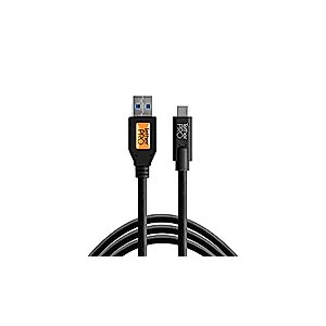 Tether Tools TetherPro USB 3.0 USB-C Cable | for Fast Transfer and Connection Between Camera and Computer | Non-Reflective Black | 15 Feet (4.6 m)