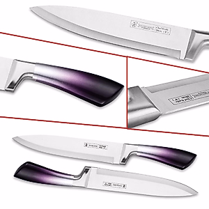 Kitchen Knife Set, 9-Piece Purple Professional Kitchen Knives Set with Acrylic Block, Non Stick Sharp Stainless Steel Chef Knife Set with Sharpener for Kitchen Cutting Kitchen Gifts for Women