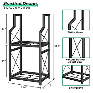 Small Firewood Rack Holder for Indoor Fireplace, 2-Tier Fire Wood Log Storage Rack Stacker Stand, Strong and Durable for Outdoor Patio, Fire Pit, Stove, Black