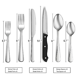 36-Piece Silverware Set with Steak Knives for 6, Food-Grade Stainless Steel Utensils Set Includes Spoons Forks Knives,Tableware Cutlery Set For Home Restaurant Hotel, Mirror Finish, Dishwasher Safe