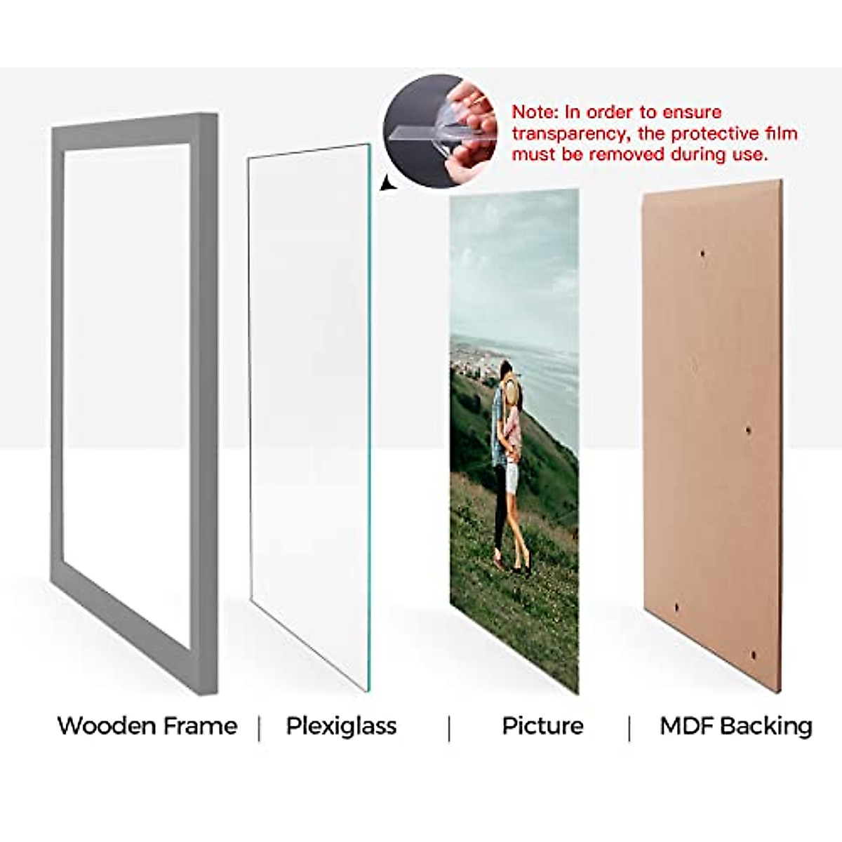 JD Concept Wood 12x16 Grey Picture Frame 5 Pack - Gallery Wall Frame Set - Suitable for Horizontal and Vertical Hanging 12 x 16 Poster Photo