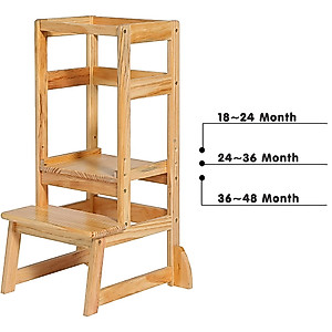 SDADI Mother's Helper Adjustable Height Step Stool Safety Counter Level Learning Toddler Tower for Kitchen and Bathroom, Natural