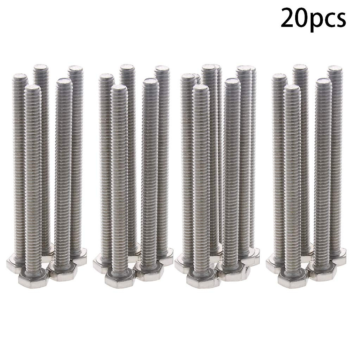 MroMax 1/4"-20 x 3 Hex Head Screw Bolts A2-70(304) Stainless Steel Fully Threaded Hex Tap Bolts 20Pcs