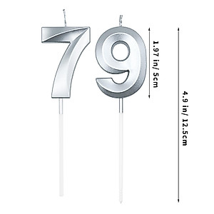 Silver 79th & 97th Birthday Candles for Cakes, Number 79 97 Candle Cake Cupcake Topper for Birthday Anniversary Party Decoration