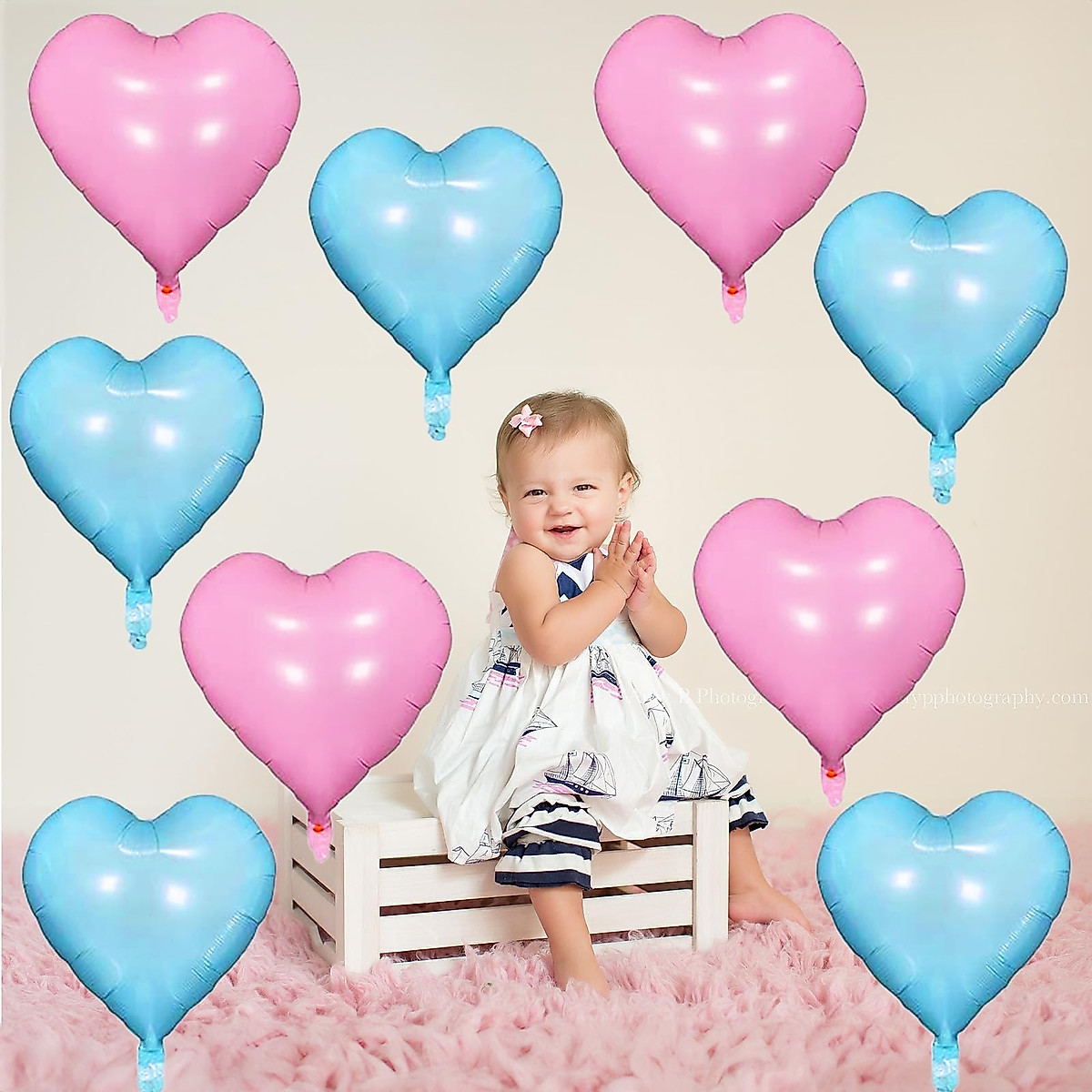 Pink Blue Heart Balloons, 18 Inch Pastel Blue Pink Foil Heart Balloons Pearl Pink Blue Heart Shape Mylar Balloons Baby Blue and Pink Party Balloons for Baby Shower Gender Reveal Birthday