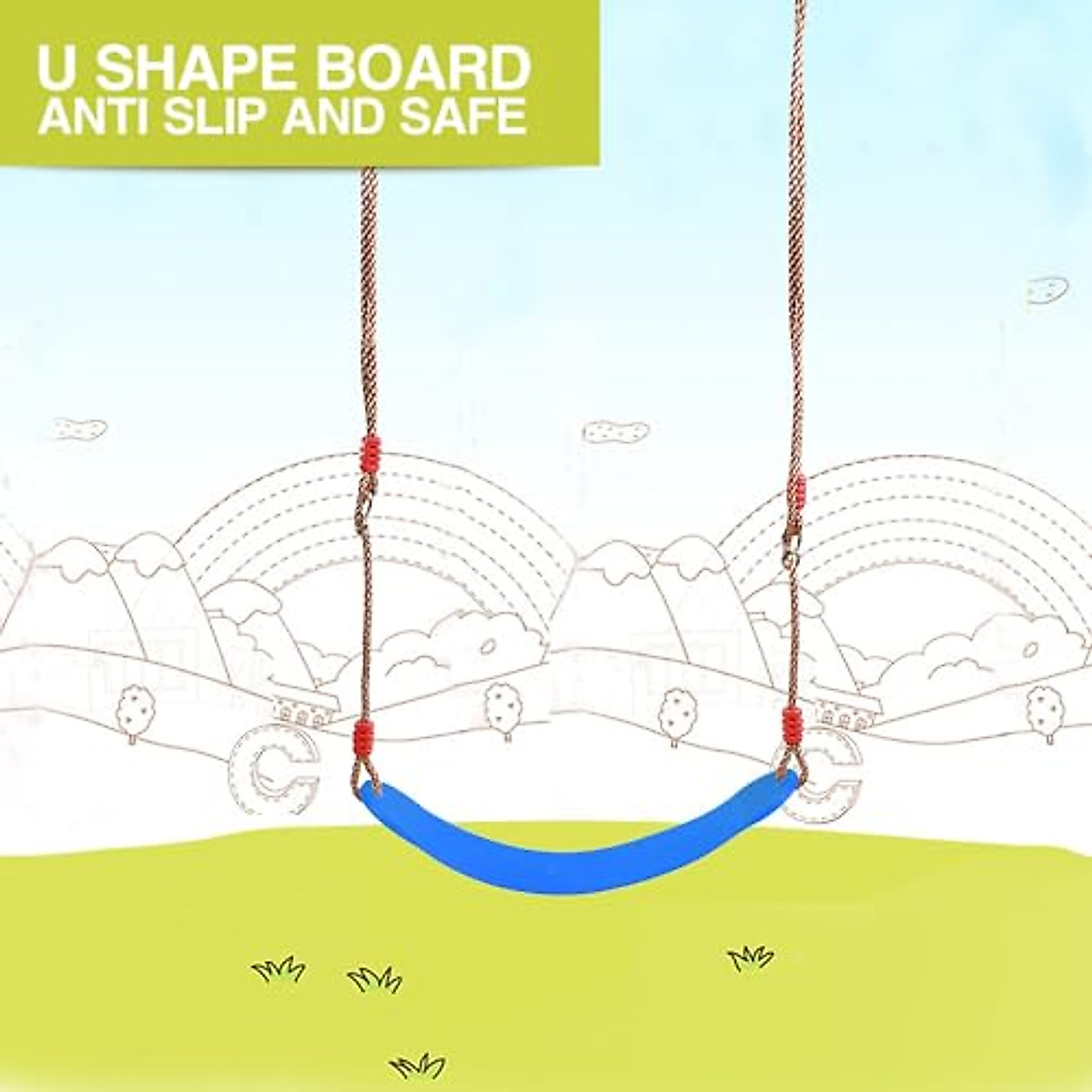 RedSwing Swing Seat for Kids outdoor with 57-86" Rope, Kids Safety Playground Swing Seat Replacement, Belt Swing, Heavy Duty, Blue 1 Pc