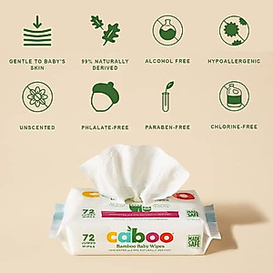 Caboo Tree-Free Bamboo Baby Wipes, Eco-Friendly Naturally Derived Baby Wipes for Sensitive Skin, 3 Resealable Peel Tab Travel Packs, 72 Wipes Per Pack, Total of 216 Wipes