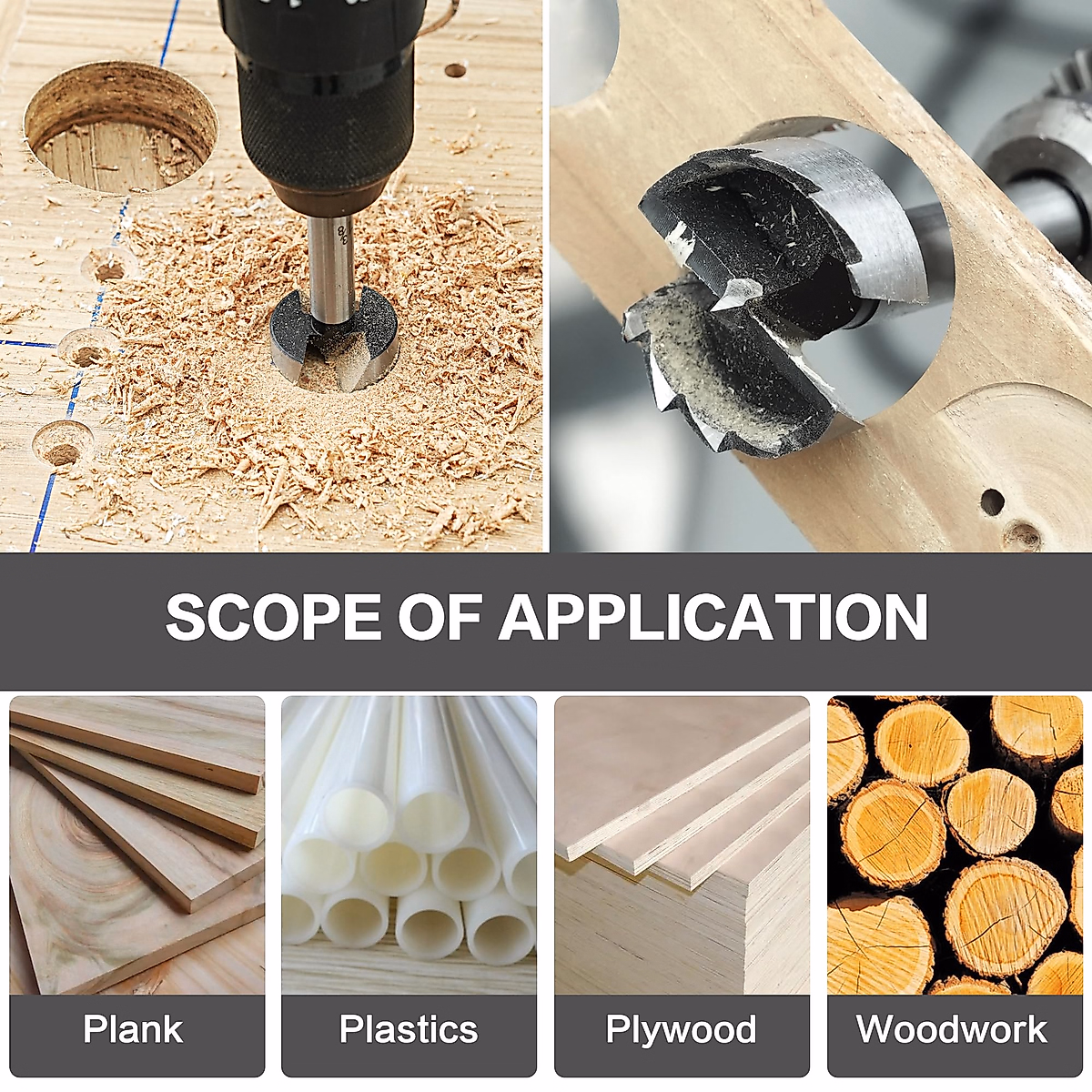 GMTOOLS Forstner Bit Set, 8PCS Forstner Drill Bits for Wood, Carbide Forstner Bit for Woodworking, Auger Opener Round Shank Drilling Cutting Tool for Hardwood, Softwood, Plastic, Plywood