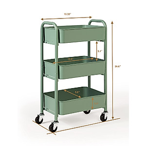 SunnyPoint 3-Tier Delicate Compact Rolling Metal Storage Organizer - Mobile Utility Cart Kitchen/Under Desk Cart with Caster Wheels (Turq, Compact (15.5" X 26.8" X 10.27"))