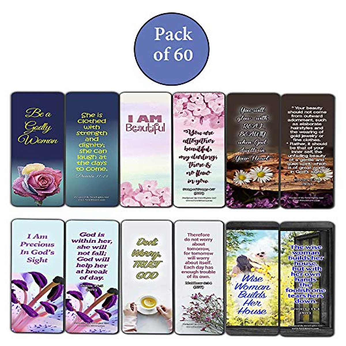 Devotional Bible Verses for Women Bookmarks (60 Pack) - Perfect Giveaways for Sunday School and Ministries Designed to Inspire Women