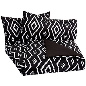 Amazon Basics Microfiber Duvet Cover 3 Piece Set, Black Aztec, Printed, 230 x 220cm/50 x 80cm x 2