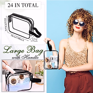 Silkfly 24 Pcs Clear Toiletry Bag PVC Travel Cosmetic Bag with Handle Strap Makeup Bag Vacation Valentine Salon Gift(Black)