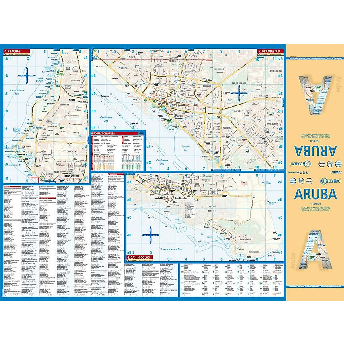 Laminated Aruba Map by Borch (English, Spanish, French, Italian and German Edition)