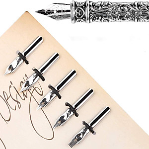 Quill Pen, Handmade Quill Feather Pen Set Antique Calligraphy Writing Quill Pen with Ink, Feather Pen with Ink and Steel Tips Calligraphy Set Quill Pen,6 Replacement Nibs/Contains ink（Navy Blue）1
