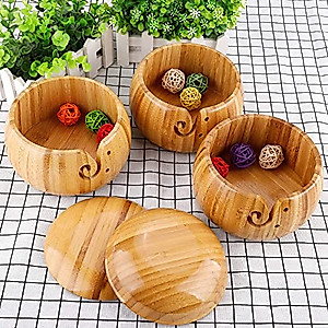 Durable Wooden Yarn Storage Bowls with Lid & 12 pcs Bamboo Handle Crochet Hook, Wood Yarn Knitting Holder Basket for Crocheting for Wool Ball, Handmade Craft Crochet Kit Organizer