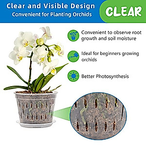 JGB 9 Pack 7 Inches Orchid Pots for Repotting, Clear Orchid Pot with Holes and Saucers, Breathable Slotted Orchid Planters, Plastic Flower Plant Pots Indoor and Outdoor