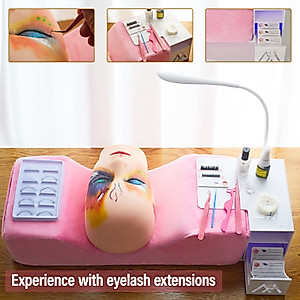 Roury Eyelash Extension Neck Pillow with Light, Pillow Shelf, Eyelash Pillow Make Up Eyelash Extension Pillow with Shelf Organizer Stand, Beauty Salon Pillow (Pink)