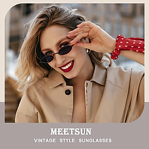 MEETSUN Vintage Small Oval Sunglasses For Women Men Metal Frames Designer Gothic Glasses - Matte Black Frame/Grey Lens