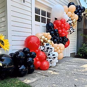 157Pcs First Rodeo Balloon Garland Arch Kit - First Rodeo Party Decorations Backdrop with Black Red Khaki Cow Printed Balloon for CowBoy Themed Party Baby Shower Farm Birthday Party Decorations