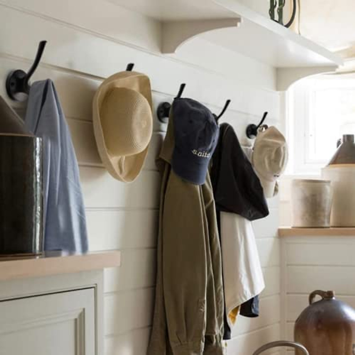 4 Packs Matte Black Coat Hooks, Robe Hook, Decorative Towel Hooks, Heavy Duty Double Prong Wall Hooks, Metal Closet Hooks, Hat Hooks for Hanging for Bathroom, Kitchen and Office