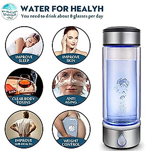 Portable Hydrogen-Rich Water Cup Generator,Up to 1500PPB with New SPE PEM Technology, Rechargeable Water Machine Ionizer,Health Cup Glass Water Bottles with Alkaline Energy (380ml)