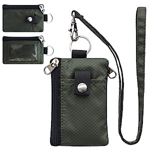 CHENSPRX Minimalist RFID Blocking Small Wallet with ID Window,WaterResistant Zip Id Case Wallet with Lanyard Keychain for Cards,Cash,Travel,Women,Men (Army Green)