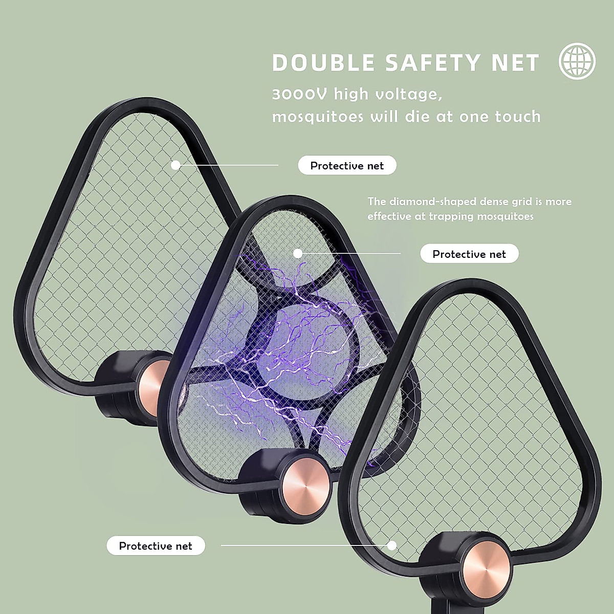 Electric Fly Swatter Racket, 4 in 1 Multifunctional Foldable Wall Mounted Electric Fly Swatter, USB Rechargeable Mosquito Zapper with 3-Layer Safety Mesh, Bug Zapper (1PC)