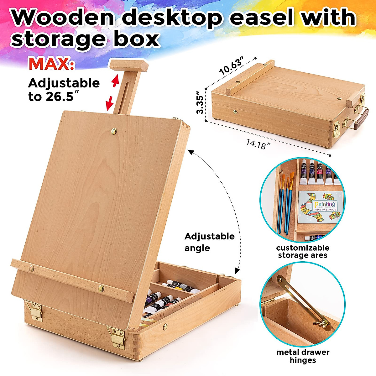 Inburit Art Paint Set with Wooden Easel Box, 24 Colors Acrylic Paints, 8 Paint Brushes, 6 Canvas Panel Deluxe Paining Supplies kit for Kids, Student, Adult & Artist