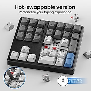 Kisnt Mechanical Number Pad, 34 Key Wired Hot Swappable Keypad, Gateron Switches White Backlit Numpad,USB Numeric Keypad with PBT Keycaps for Laptop, Mac, PC Desktop(Red Switch)