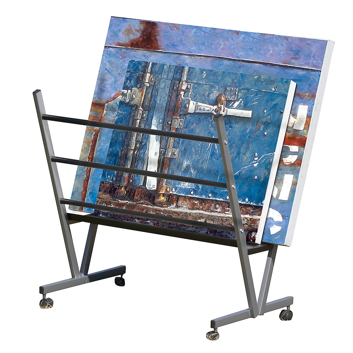 Art Expo Metal Art Professional Print Rack, Holds Posters, Prints, Canvas Art for Shows & Storage, Mobile with Rolling Casters Size 22"Hx34"Wx6"D