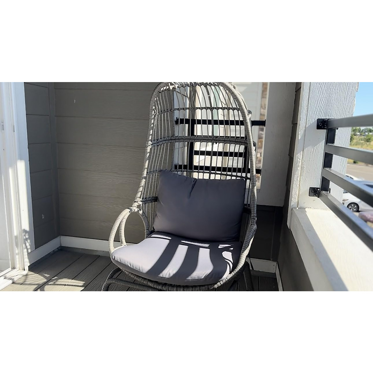 YITAHOME Outdoor Narrow Egg Chair Wicker, Patio Rattan Basket Chair with 370lbs Capacity Indoor Egg Chairs with Stand & Cushion Cocoon Chair for Bedroom, Patio, Balcony - Grey