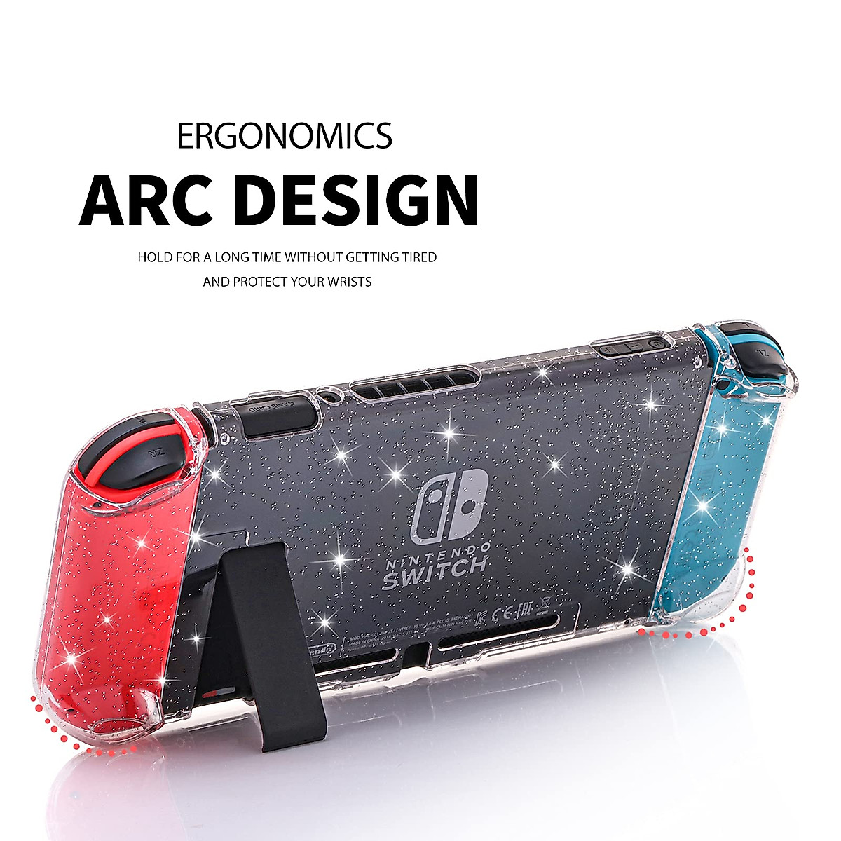 Dockable Case for Nintendo Switch, Protective Case for Nintendo Switch with a Tempered Glass Screen Protector and 6 Joy Stick Covers, Fit into The Dock Station - Clear Glitter