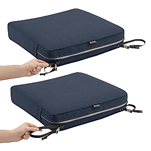 Classic Accessories Montlake Water-Resistant 19 x 19 x 3 Inch Square Outdoor Seat Cushion Slip Cover, Patio Furniture Chair Cushion Cover, Heather Indigo Blue, Patio Furniture Cushion Covers