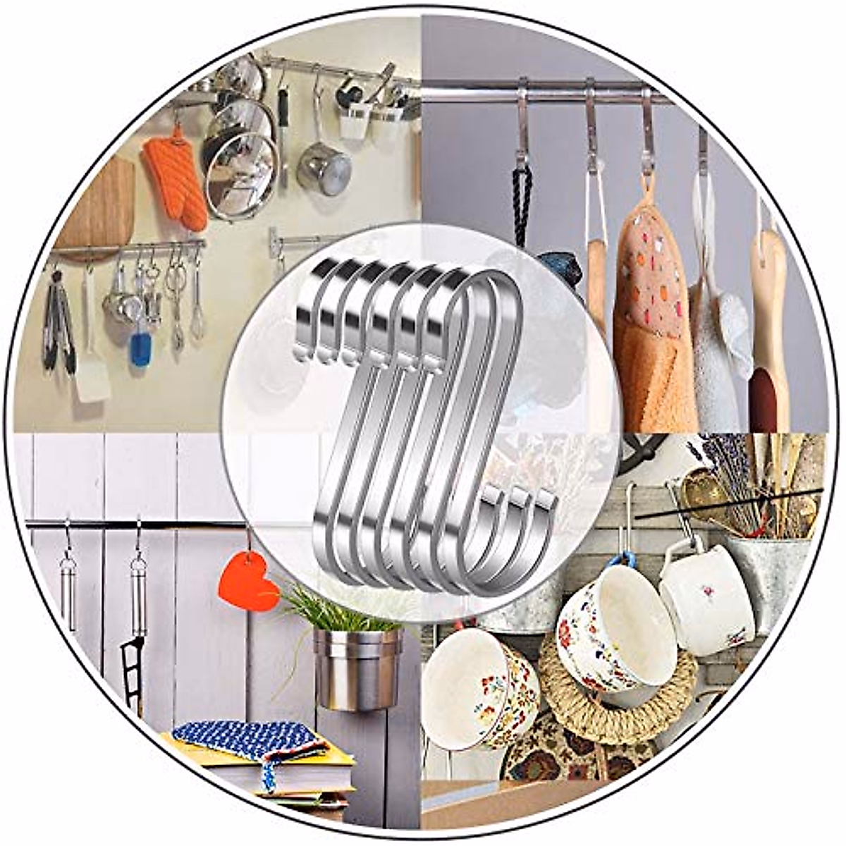 S-Shaped Hooks Heavy Duty 6 Packs,304 Stainless Steel Hook,Multi-Functional Flat Hook,S Hook,Hooks Closet,Hooks Plants,Hooks for Hanging Pot,Pan,Cups, Plants,Bags, Jeans,Towels(6, XX-Large)…