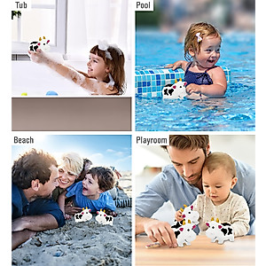 DolliBu Cow Bath Water Squirter Toy - Floating White Rubber Bath Toy, Cool Animal Squirting Bathtime Play Water Toy for Toddlers, Cute Farm Animal Bath Toys for Bathtub and Pool for Girls and Boys