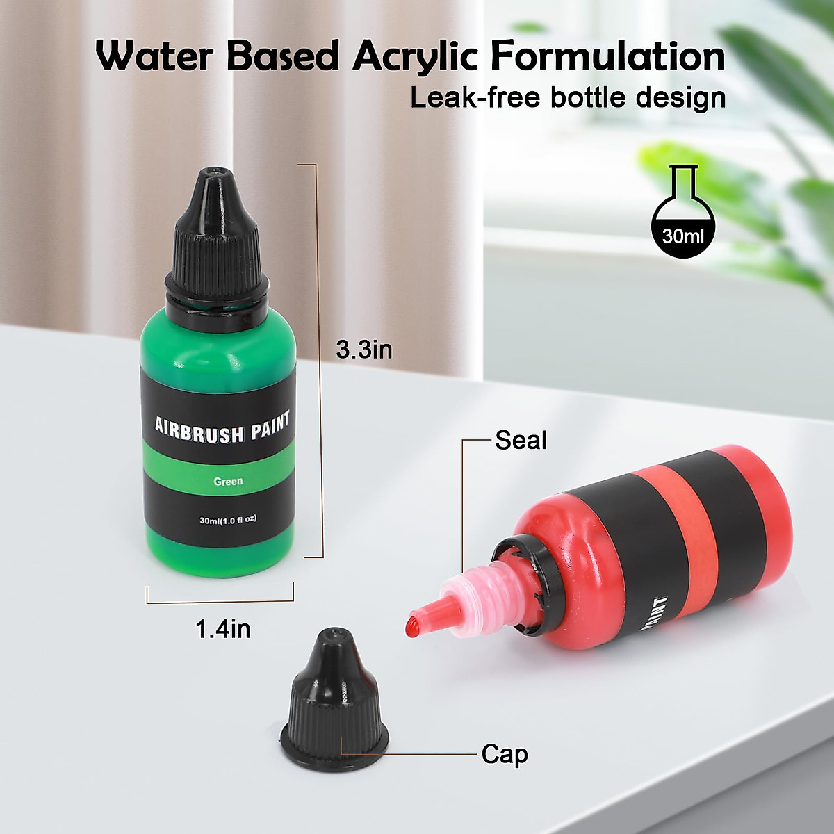 28-Color Airbrush Paint Set (30 ml) – Water-Based Acrylic, Ready-to-Spray Opaque, Pearl, and Neon Colors for Beginners, Hobbyists, and Artists