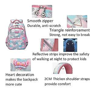 ETAISHOW Girls Heart-Print Backpack for School Elementary Kids School Bag Waterproof Bookbag Lightweight