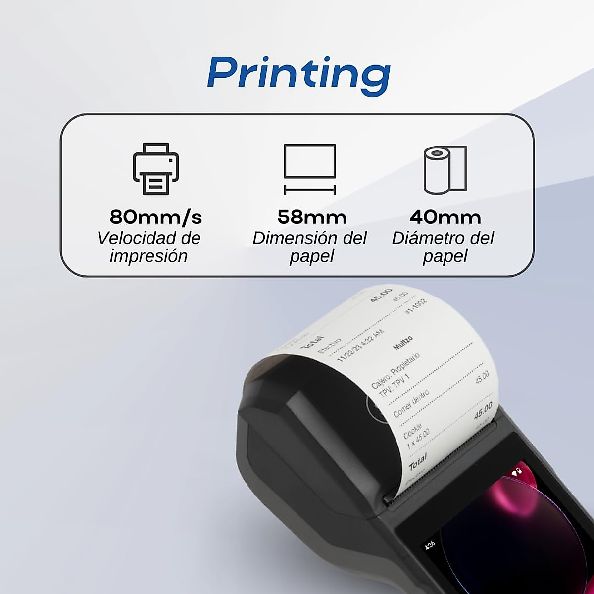 POS PDA H10 Receipt Printer Android 13 and 58mm High Speed Thermal Printer 5.5’ Touch Screen. Handheld Mobil Point of Sale Tablet. Scan 1D/2D/QR barcodes and NFC. 2GB Ram+16GB ROM
