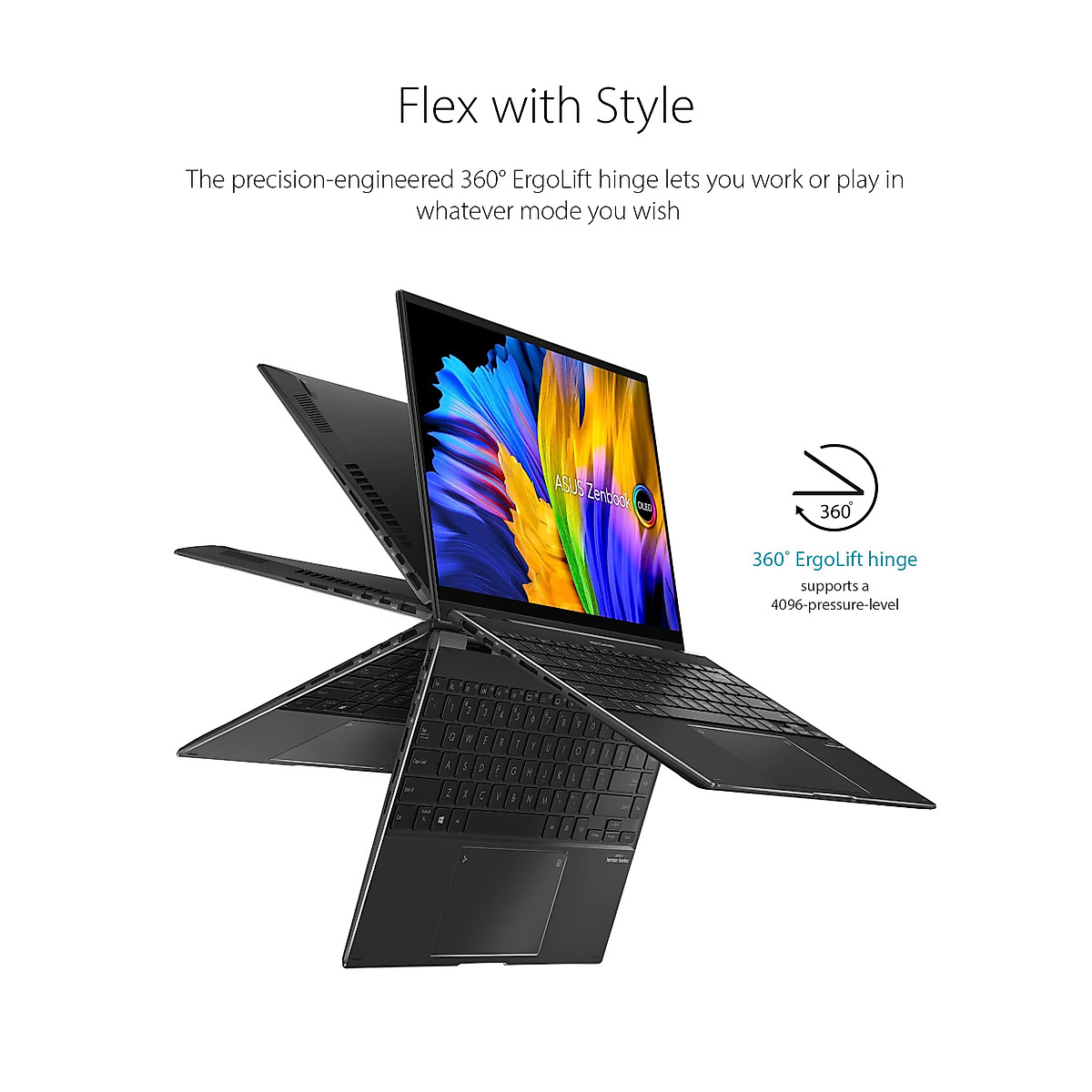 ASUS Zenbook 14 Flip OLED Ultra Slim Laptop, 14” 4K 16:10 OLED Touch Display, AMD Ryzen 7 6800H CPU, 16GB RAM, 1TB SSD, NumberPad, Windows 11 Home, Jade Black, UN5401RA-DH74T