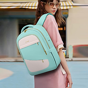 LOVEVOOK Laptop Backpack for Women,15.6 Inch College Travel Computer Back Pack, Backpacks with USB Port,Work Business Water Resistant Bag with Laptop Compartment for Teacher Nurse,Green-White