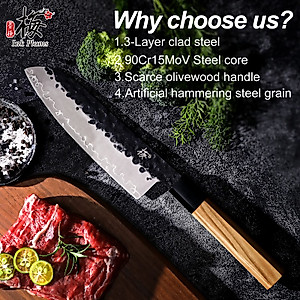 Ink Plums Santoku Chef’s Knife 7 Inch,Japanese Sharp Blade Kitchen Knife with Olivewood Handle And Beautiful Gift Box