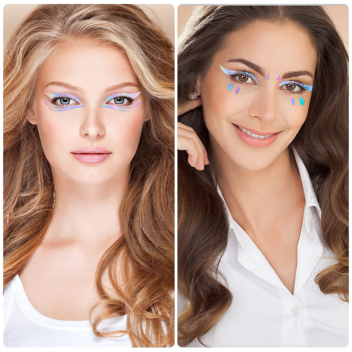 ANCIRS 9 Pack Holographic Stickers for Eye Makeup, Temporary Crystal Face Tattoo Eyebrow Stickers for Halloween Carnival Party Cosplay Music Festival Decoration