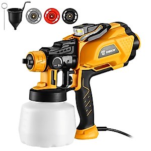 DEKOPRO Paint Sprayer, Powerful HVLP Electric Spray Gun with 1200ml Container, 3 Copper Nozzles & 3 Spray Patterns for Fence, Furniture, Walls, Cabinets, Car, Garden