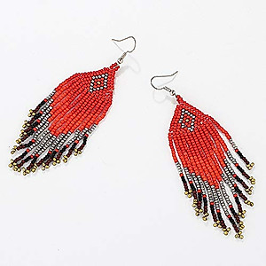 Weicam Women Jewellery 4 Pair Multicolor Nation Bohemian Style Tassel Earrings Handmade Beaded Jewelry