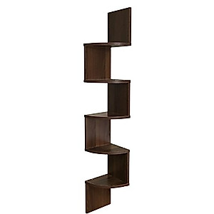 EWEI'S HomeWares 5-Tier Large Corner Wall Mount Shelf, Walnut